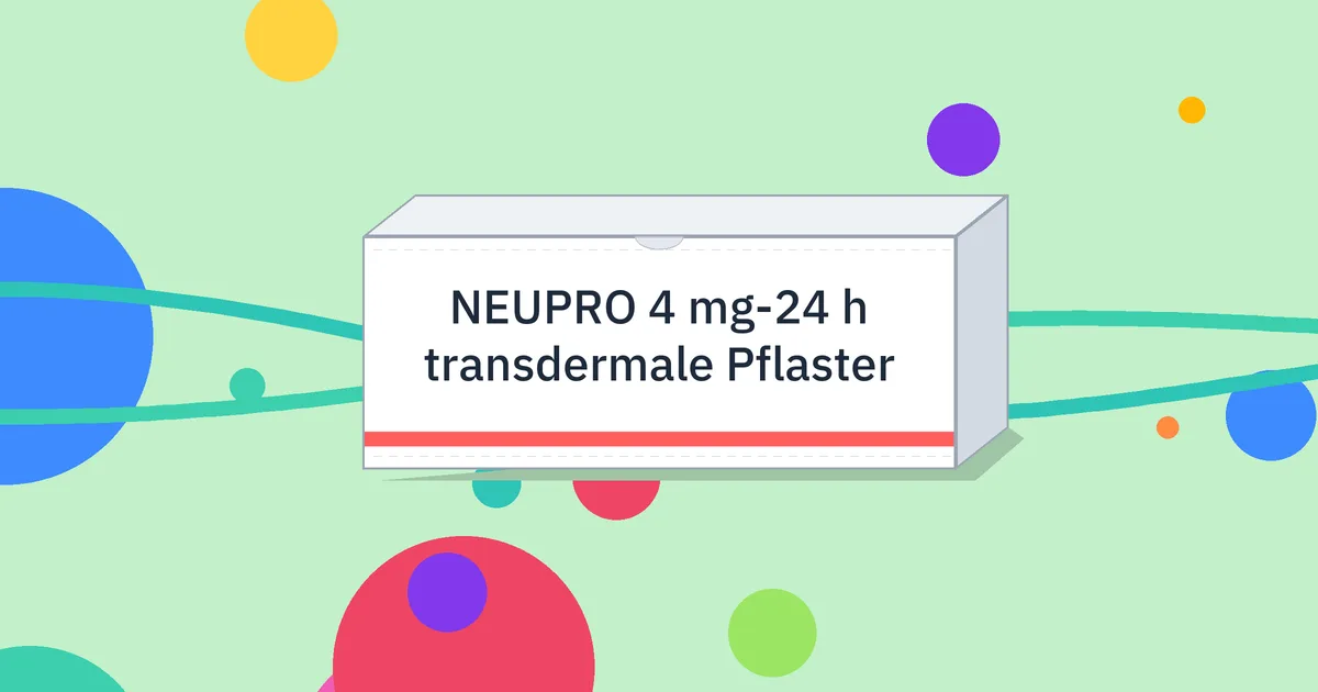 Symbolbild: Packung mit der Aufschrift NEUPRO 4 mg-24 h transdermale Pflaster (PZN 09338120) – Verfügbarkeit und Bezug in Apotheken in Frankfurt am Main