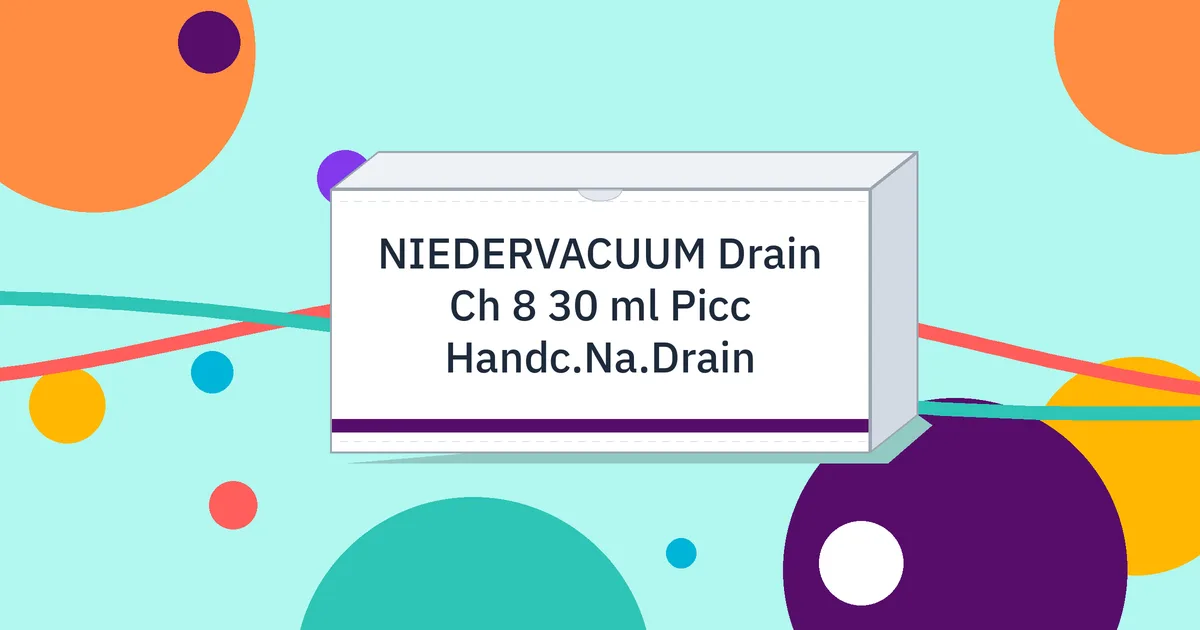 Symbolbild: Packung mit der Aufschrift NIEDERVACUUM Drain Ch 8 30 ml Picc Handc.Na.Drain (PZN 00544639) – Verfügbarkeit und Bezug in Apotheken in Frankfurt am Main