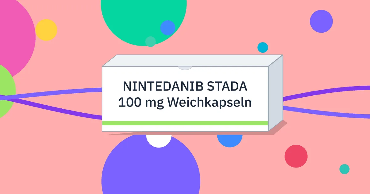Symbolbild: Packung mit der Aufschrift NINTEDANIB STADA 100 mg Weichkapseln (PZN 19207560) – Verfügbarkeit und Bezug in Apotheken in Frankfurt am Main
