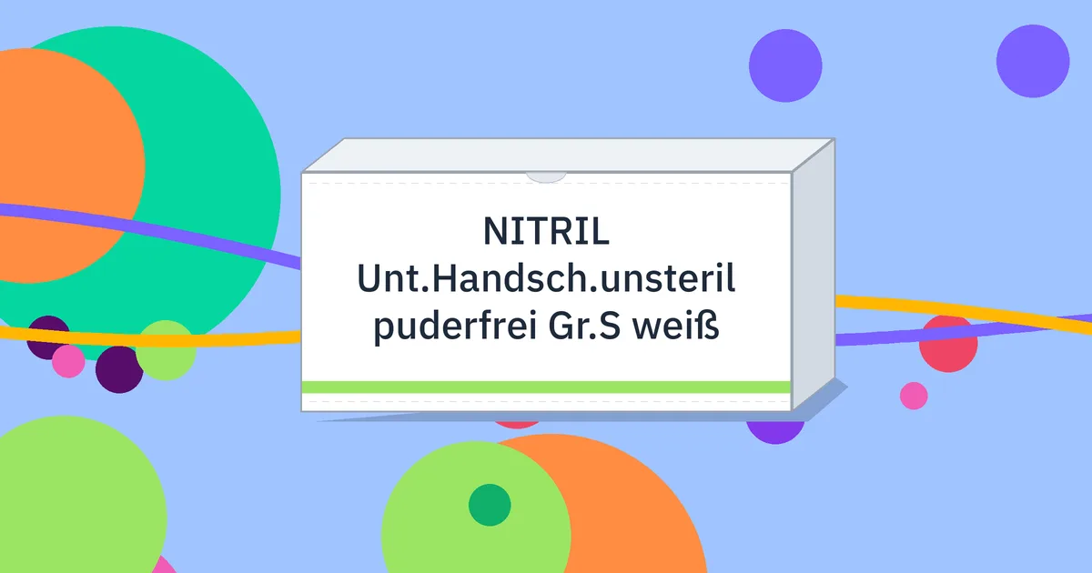 Symbolbild: Packung mit der Aufschrift NITRIL Unt.Handsch.unsteril puderfrei Gr.S weiß (PZN 13351043) – Verfügbarkeit und Bezug in Apotheken in Frankfurt am Main