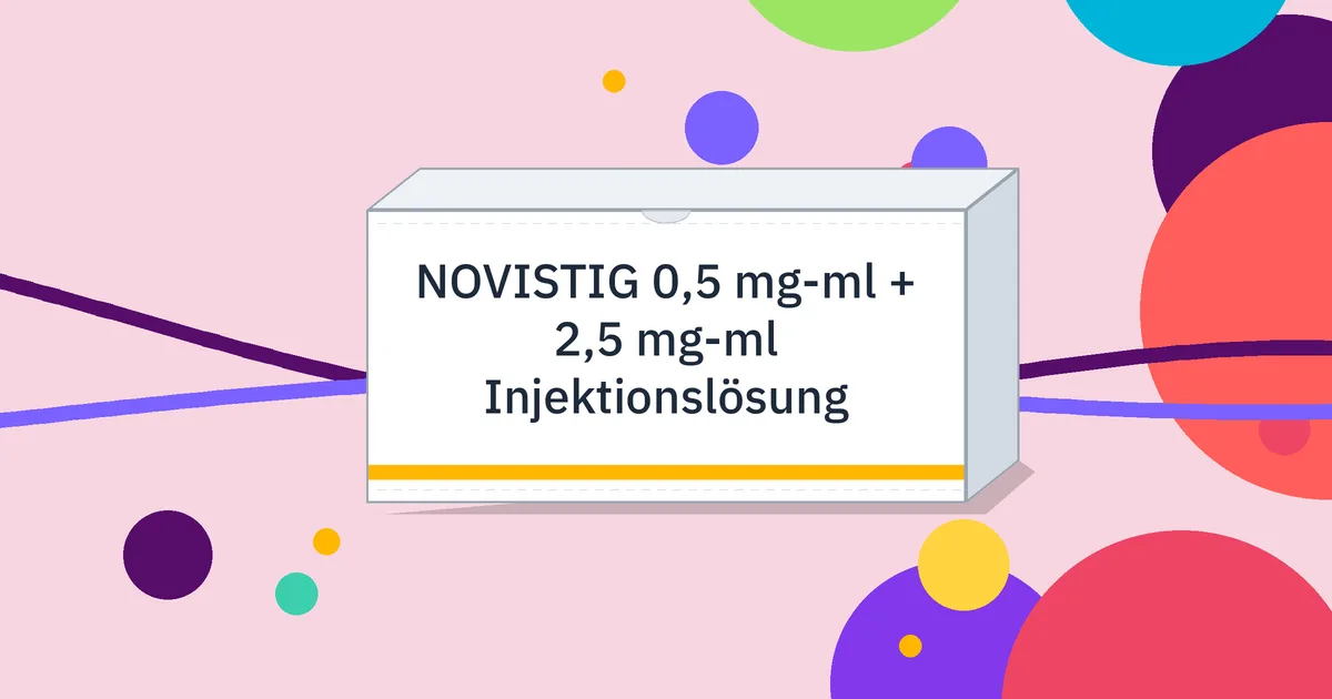Symbolbild: Packung mit der Aufschrift NOVISTIG 0,5 mg-ml + 2,5 mg-ml Injektionslösung (PZN 16911100) – Verfügbarkeit und Bezug in Apotheken in Frankfurt am Main