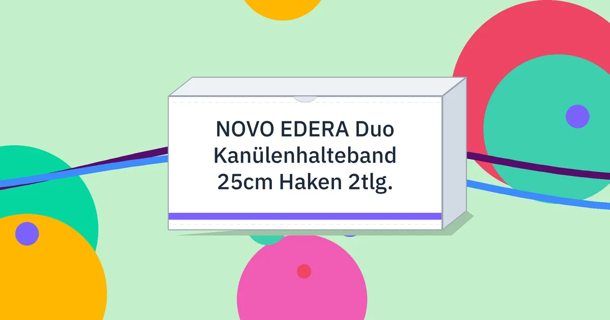 Symbolbild: Packung mit der Aufschrift NOVO EDERA Duo Kanülenhalteband 25cm Haken 2tlg. (PZN 18726298) – Verfügbarkeit und Bezug in Apotheken in Frankfurt am Main