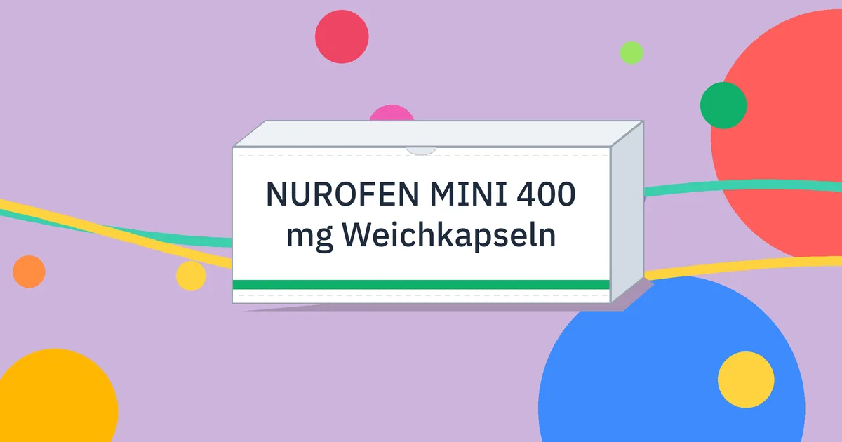 Symbolbild: Packung mit der Aufschrift NUROFEN MINI 400 mg Weichkapseln (PZN 19118767) – Verfügbarkeit und Bezug in Apotheken in Frankfurt am Main