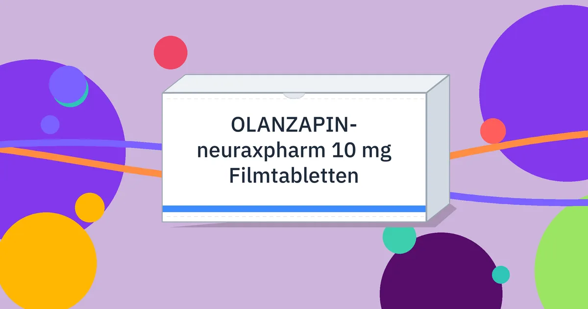 Symbolbild: Packung mit der Aufschrift OLANZAPIN-neuraxpharm 10 mg Filmtabletten (PZN 06082795) – Verfügbarkeit und Bezug in Apotheken in Frankfurt am Main