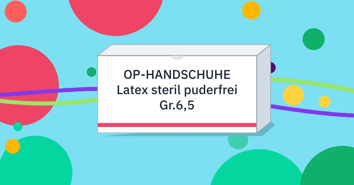 Symbolbild: Packung mit der Aufschrift OP-HANDSCHUHE Latex steril puderfrei Gr.6,5 (PZN 08629453) – Verfügbarkeit und Bezug in Apotheken in Frankfurt am Main