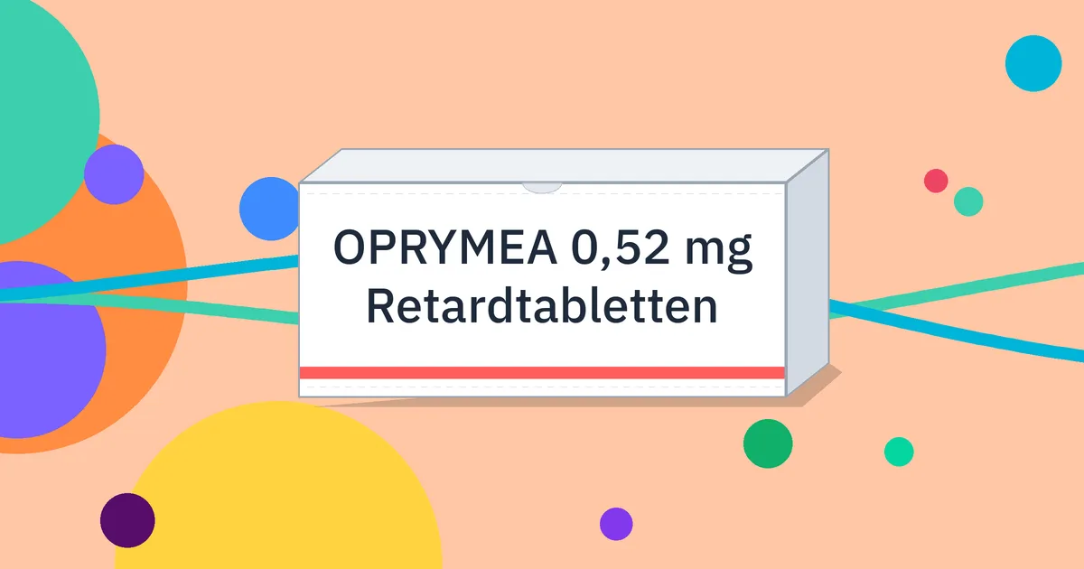 Symbolbild: Packung mit der Aufschrift OPRYMEA 0,52 mg Retardtabletten (PZN 01012057) – Verfügbarkeit und Bezug in Apotheken in Frankfurt am Main