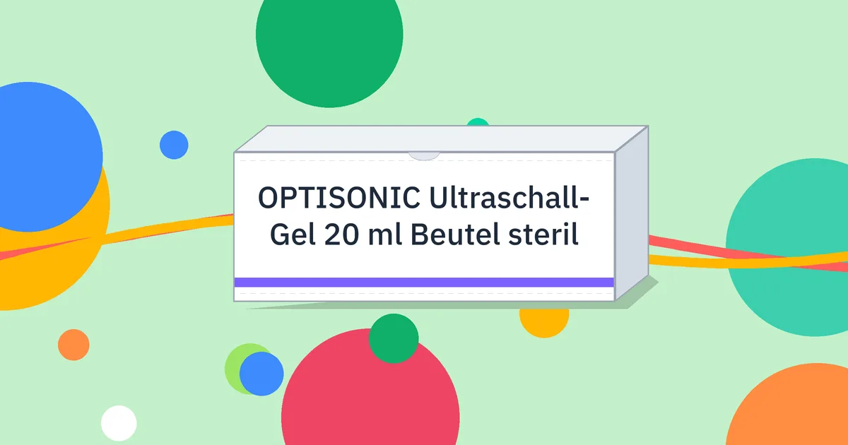 Symbolbild: Packung mit der Aufschrift OPTISONIC Ultraschall-Gel 20 ml Beutel steril (PZN 08725375) – Verfügbarkeit und Bezug in Apotheken in Frankfurt am Main