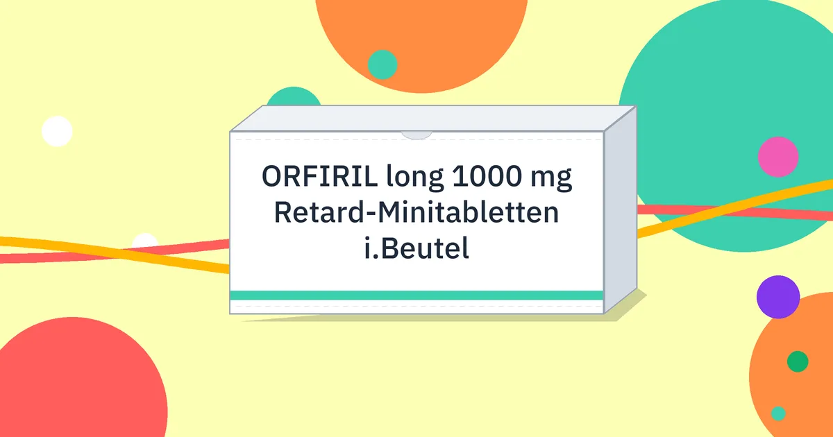 Symbolbild: Packung mit der Aufschrift ORFIRIL long 1000 mg Retard-Minitabletten i.Beutel (PZN 00393637) – Verfügbarkeit und Bezug in Apotheken in Frankfurt am Main