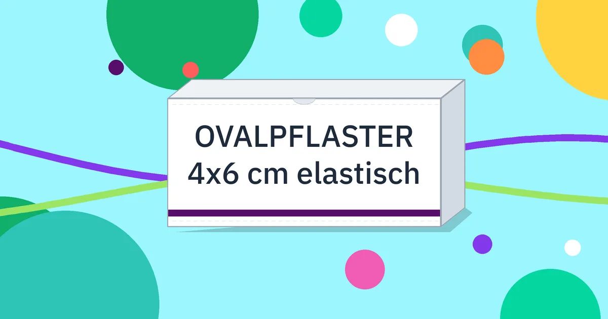 Symbolbild: Packung mit der Aufschrift OVALPFLASTER 4x6 cm elastisch (PZN 07624347) – Verfügbarkeit und Bezug in Apotheken in Frankfurt am Main
