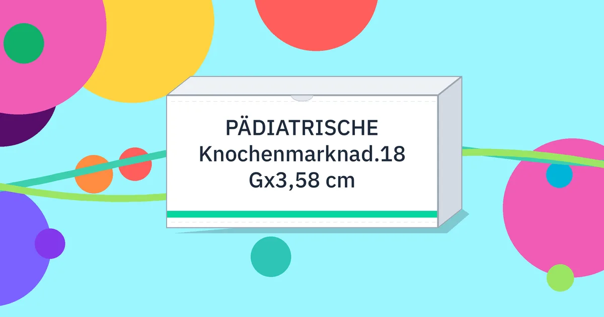 Symbolbild: Packung mit der Aufschrift PÄDIATRISCHE Knochenmarknad.18 Gx3,58 cm (PZN 06772749) – Verfügbarkeit und Bezug in Apotheken in Frankfurt am Main