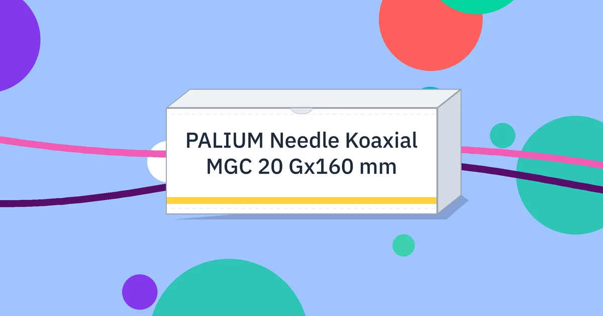 Symbolbild: Packung mit der Aufschrift PALIUM Needle Koaxial MGC 20 Gx160 mm (PZN 19734561) – Verfügbarkeit und Bezug in Apotheken in Frankfurt am Main