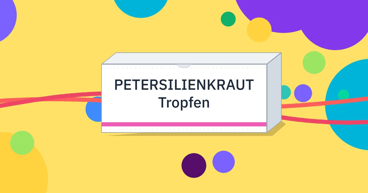 Symbolbild: Packung mit der Aufschrift PETERSILIENKRAUT Tropfen (PZN 15237825) – Verfügbarkeit und Bezug in Apotheken in Frankfurt am Main