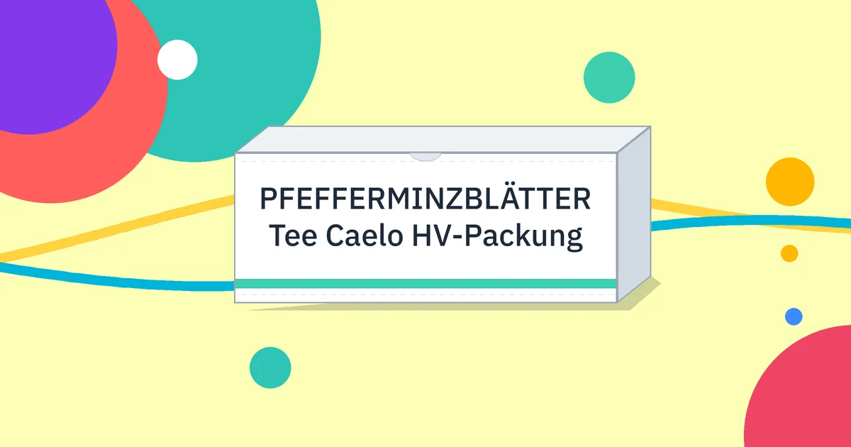 Symbolbild: Packung mit der Aufschrift PFEFFERMINZBLÄTTER Tee Caelo HV-Packung (PZN 06415966) – Verfügbarkeit und Bezug in Apotheken in Frankfurt am Main