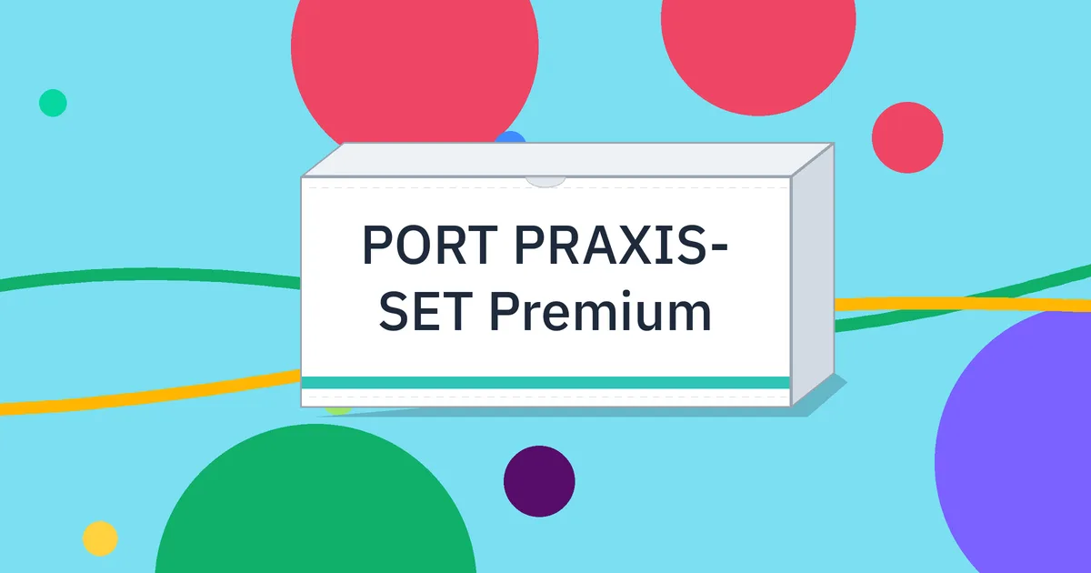 Symbolbild: Packung mit der Aufschrift PORT PRAXIS-SET Premium (PZN 18220481) – Verfügbarkeit und Bezug in Apotheken in Frankfurt am Main