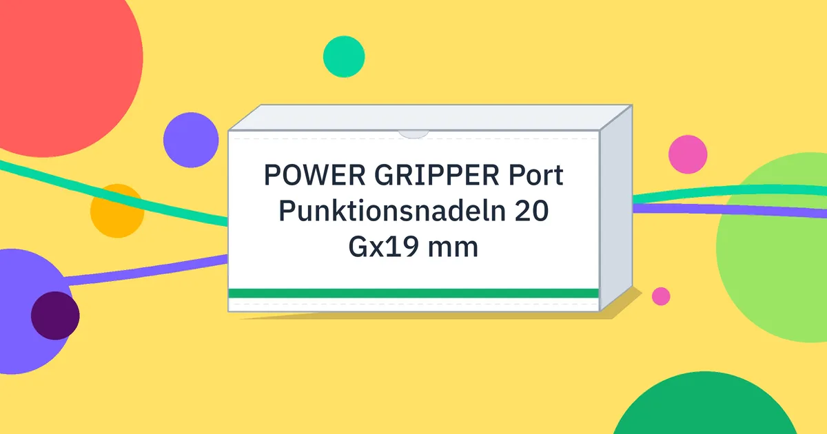 Symbolbild: Packung mit der Aufschrift POWER GRIPPER Port Punktionsnadeln 20 Gx19 mm (PZN 04658386) – Verfügbarkeit und Bezug in Apotheken in Frankfurt am Main