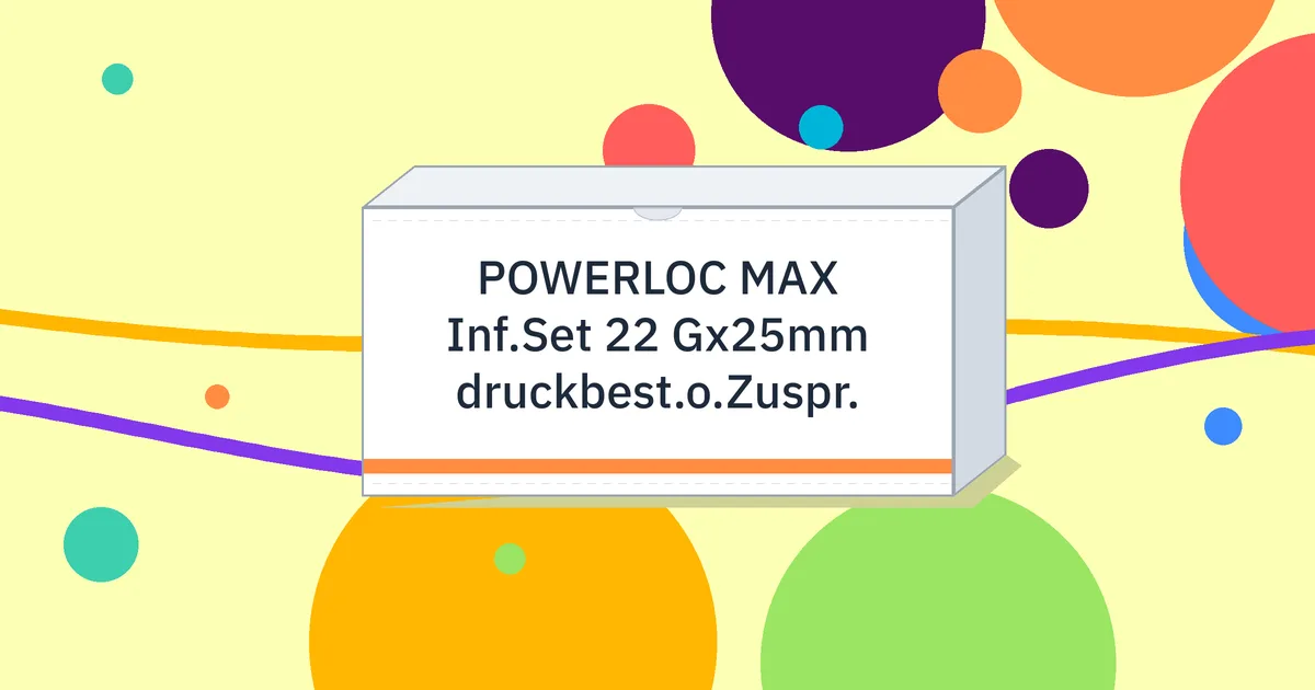 Symbolbild: Packung mit der Aufschrift POWERLOC MAX Inf.Set 22 Gx25mm druckbest.o.Zuspr. (PZN 19129328) – Verfügbarkeit und Bezug in Apotheken in Frankfurt am Main