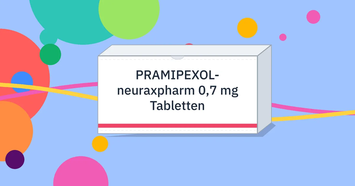 Symbolbild: Packung mit der Aufschrift PRAMIPEXOL-neuraxpharm 0,7 mg Tabletten (PZN 07409146) – Verfügbarkeit und Bezug in Apotheken in Frankfurt am Main