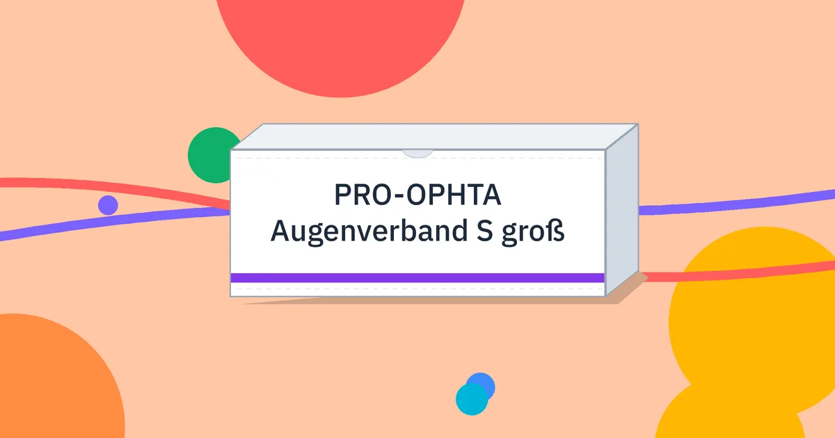 Symbolbild: Packung mit der Aufschrift PRO-OPHTA Augenverband S groß (PZN 19160315) – Verfügbarkeit und Bezug in Apotheken in Frankfurt am Main