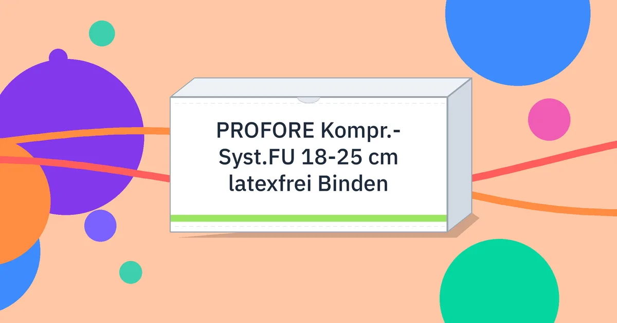 Symbolbild: Packung mit der Aufschrift PROFORE Kompr.-Syst.FU 18-25 cm latexfrei Binden (PZN 01528602) – Verfügbarkeit und Bezug in Apotheken in Frankfurt am Main