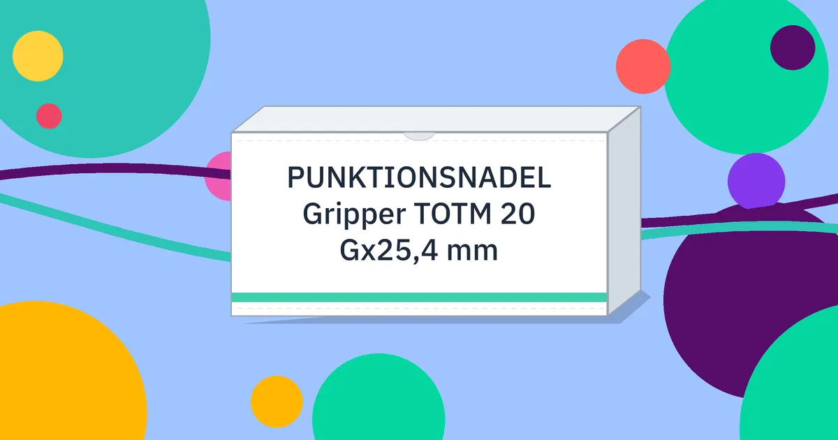 Symbolbild: Packung mit der Aufschrift PUNKTIONSNADEL Gripper TOTM 20 Gx25,4 mm (PZN 09422062) – Verfügbarkeit und Bezug in Apotheken in Frankfurt am Main