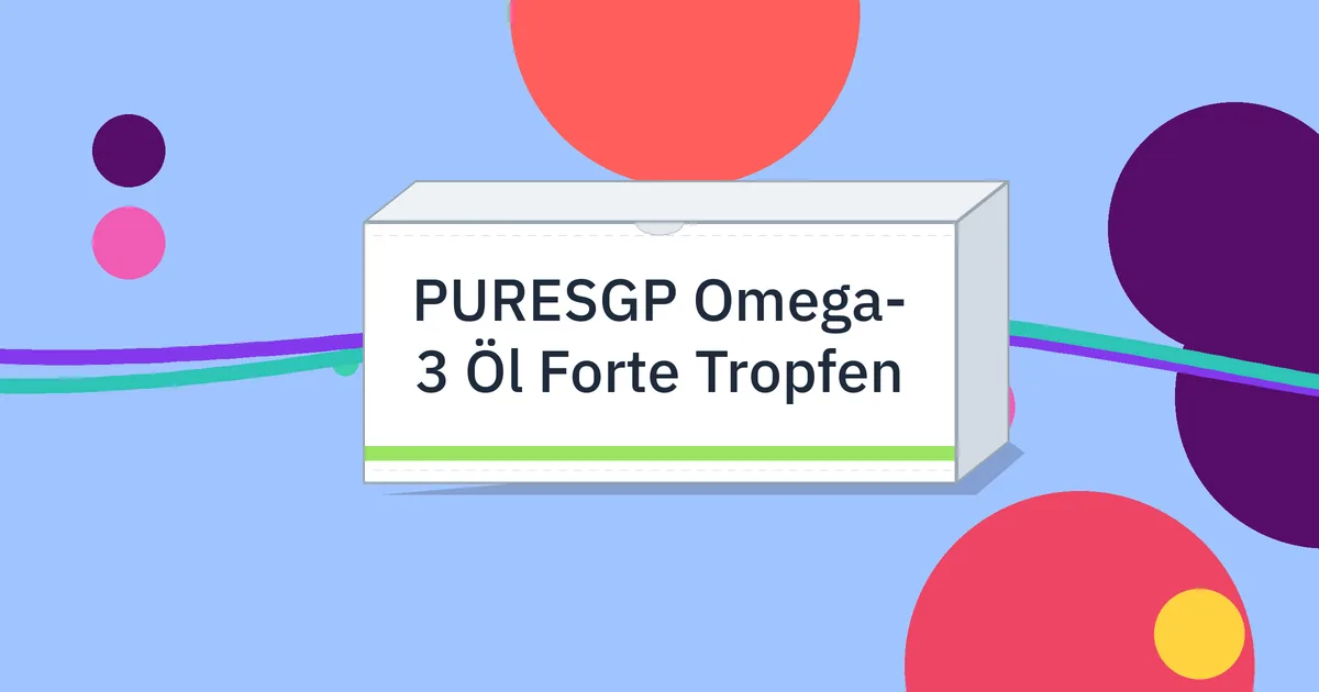Symbolbild: Packung mit der Aufschrift PURESGP Omega-3 Öl Forte Tropfen (PZN 20271698) – Verfügbarkeit und Bezug in Apotheken in Frankfurt am Main