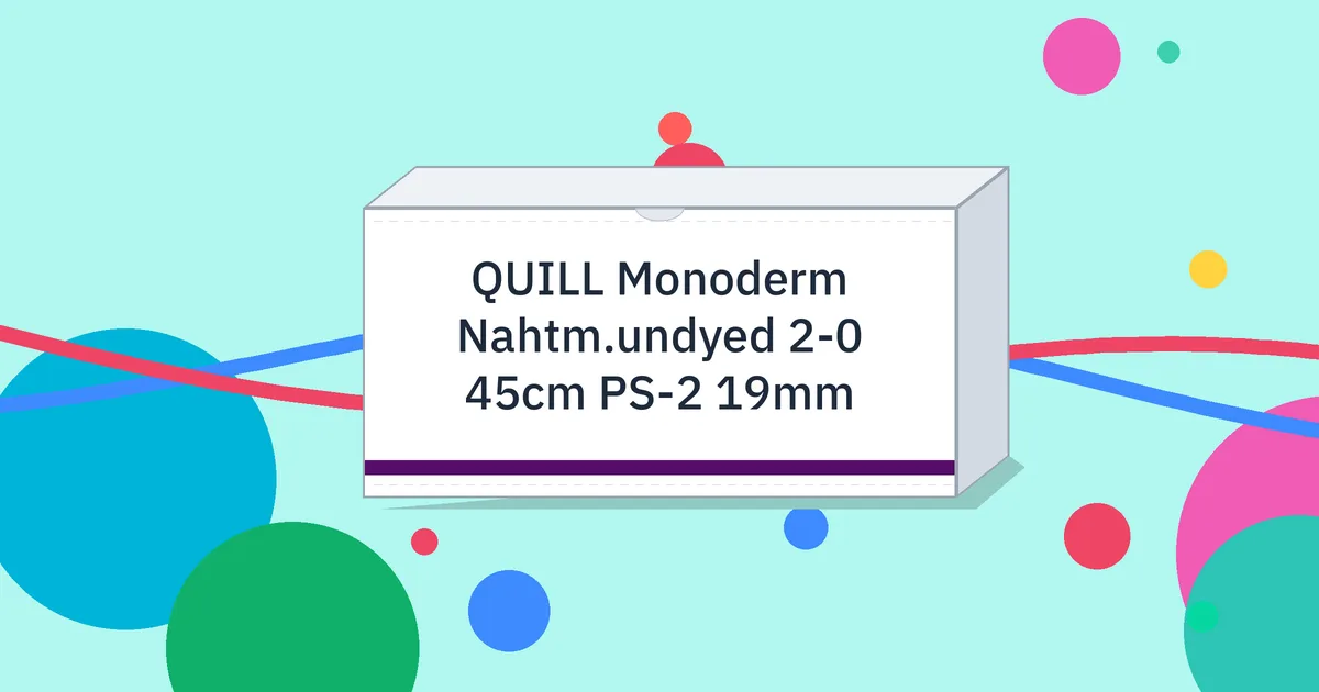 Symbolbild: Packung mit der Aufschrift QUILL Monoderm Nahtm.undyed 2-0 45cm PS-2 19mm (PZN 17988139) – Verfügbarkeit und Bezug in Apotheken in Frankfurt am Main