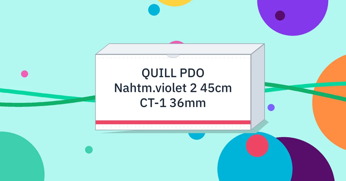 Symbolbild: Packung mit der Aufschrift QUILL PDO Nahtm.violet 2 45cm CT-1 36mm (PZN 17990308) – Verfügbarkeit und Bezug in Apotheken in Frankfurt am Main