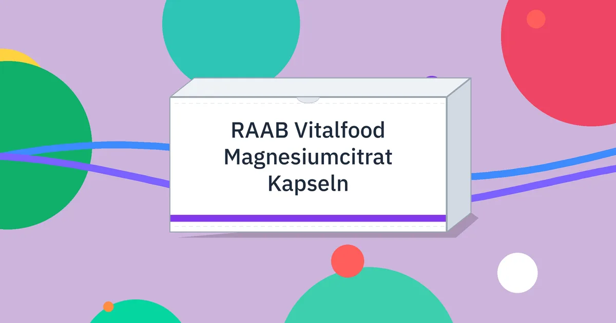 Symbolbild: Packung mit der Aufschrift RAAB Vitalfood Magnesiumcitrat Kapseln (PZN 20048836) – Verfügbarkeit und Bezug in Apotheken in Frankfurt am Main