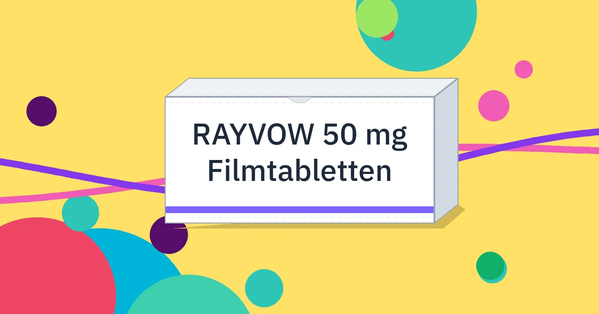 Symbolbild: Packung mit der Aufschrift RAYVOW 50 mg Filmtabletten (PZN 17363557) – Verfügbarkeit und Bezug in Apotheken in Frankfurt am Main