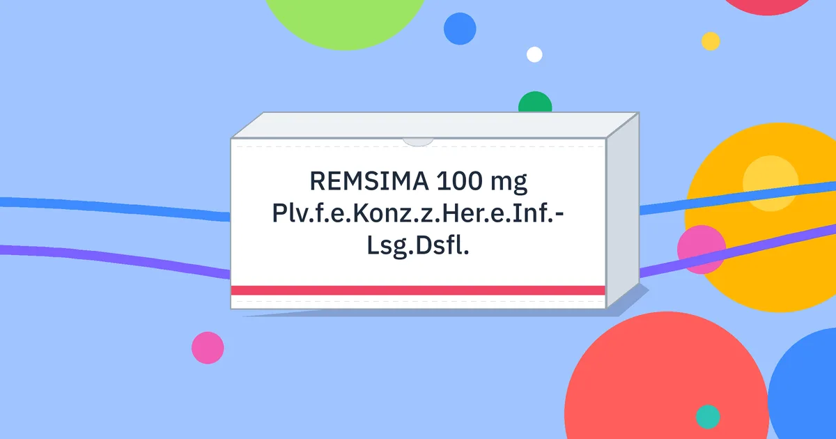 Symbolbild: Packung mit der Aufschrift REMSIMA 100 mg Plv.f.e.Konz.z.Her.e.Inf.-Lsg.Dsfl. (PZN 10826385) – Verfügbarkeit und Bezug in Apotheken in Frankfurt am Main