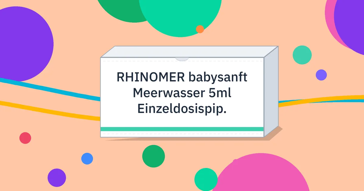 Symbolbild: Packung mit der Aufschrift RHINOMER babysanft Meerwasser 5ml Einzeldosispip. (PZN 05396646) – Verfügbarkeit und Bezug in Apotheken in Frankfurt am Main