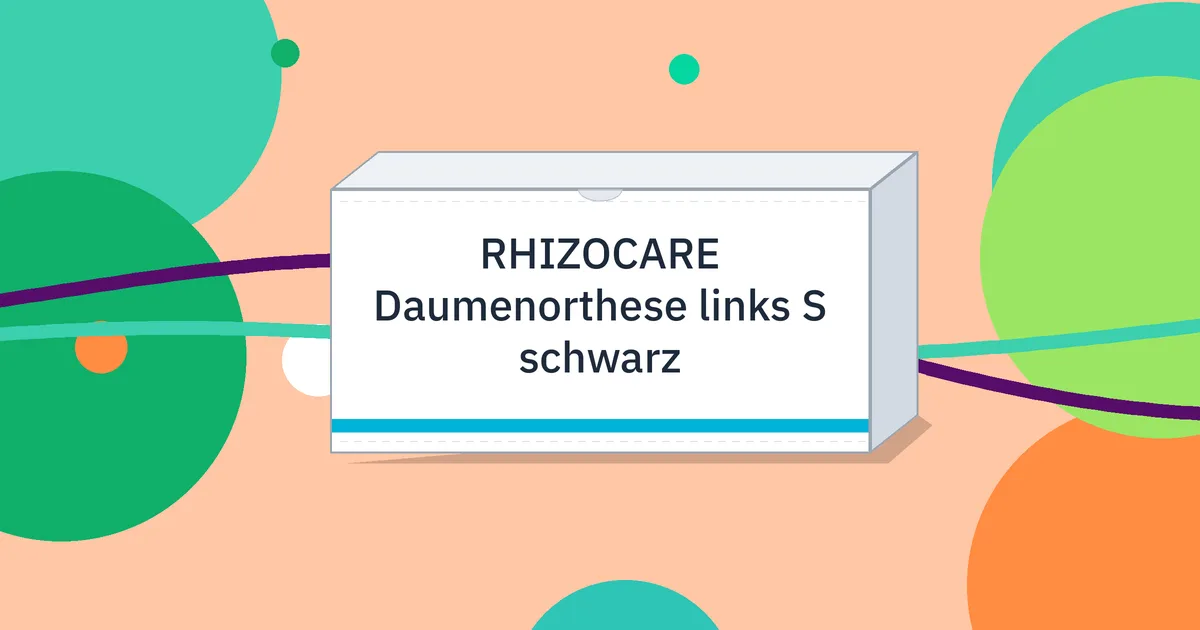 Symbolbild: Packung mit der Aufschrift RHIZOCARE Daumenorthese links S schwarz (PZN 10839488) – Verfügbarkeit und Bezug in Apotheken in Frankfurt am Main