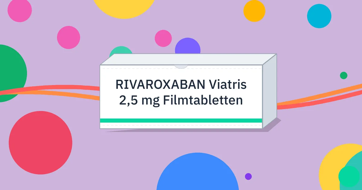 Symbolbild: Packung mit der Aufschrift RIVAROXABAN Viatris 2,5 mg Filmtabletten (PZN 18600640) – Verfügbarkeit und Bezug in Apotheken in Frankfurt am Main