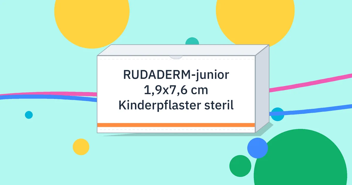Symbolbild: Packung mit der Aufschrift RUDADERM-junior 1,9x7,6 cm Kinderpflaster steril (PZN 12596877) – Verfügbarkeit und Bezug in Apotheken in Frankfurt am Main