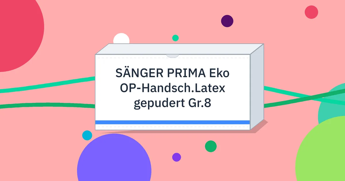 Symbolbild: Packung mit der Aufschrift SÄNGER PRIMA Eko OP-Handsch.Latex gepudert Gr.8 (PZN 04533437) – Verfügbarkeit und Bezug in Apotheken in Frankfurt am Main