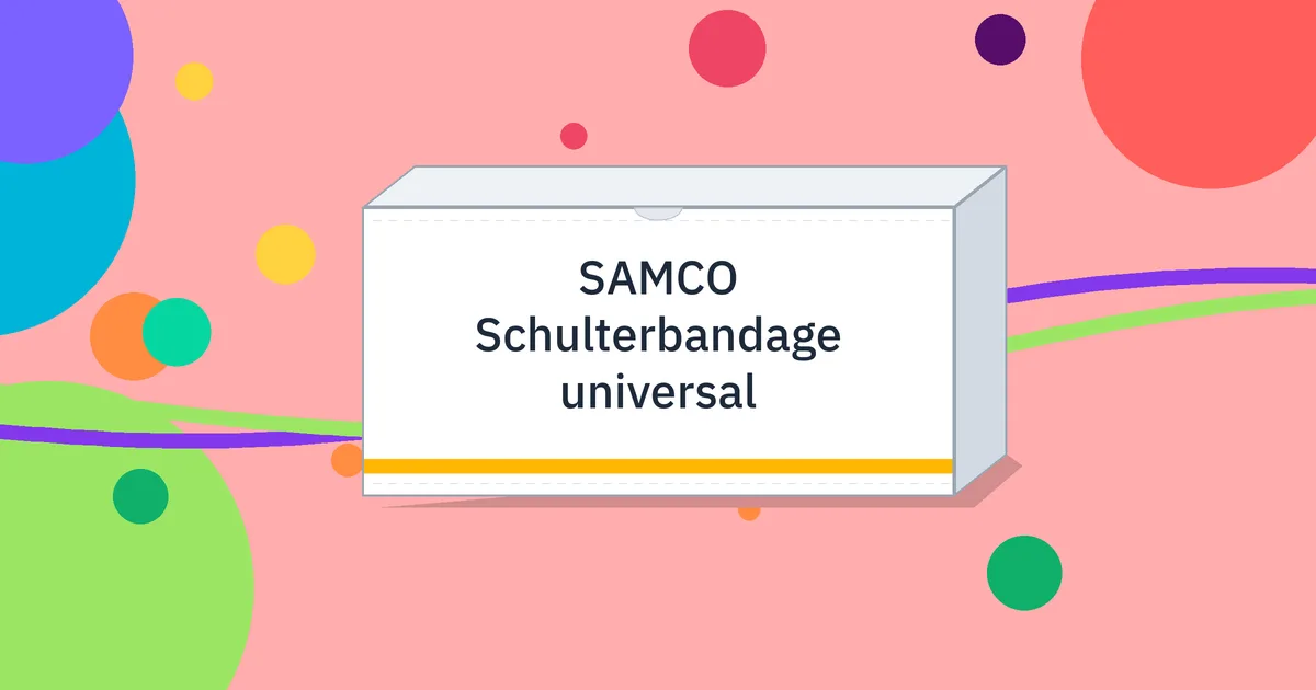 Symbolbild: Packung mit der Aufschrift SAMCO Schulterbandage universal (PZN 09888493) – Verfügbarkeit und Bezug in Apotheken in Frankfurt am Main