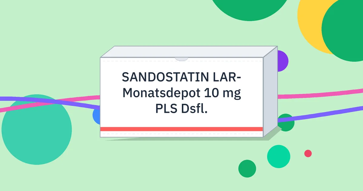 Symbolbild: Packung mit der Aufschrift SANDOSTATIN LAR-Monatsdepot 10 mg PLS Dsfl. (PZN 09726891) – Verfügbarkeit und Bezug in Apotheken in Frankfurt am Main