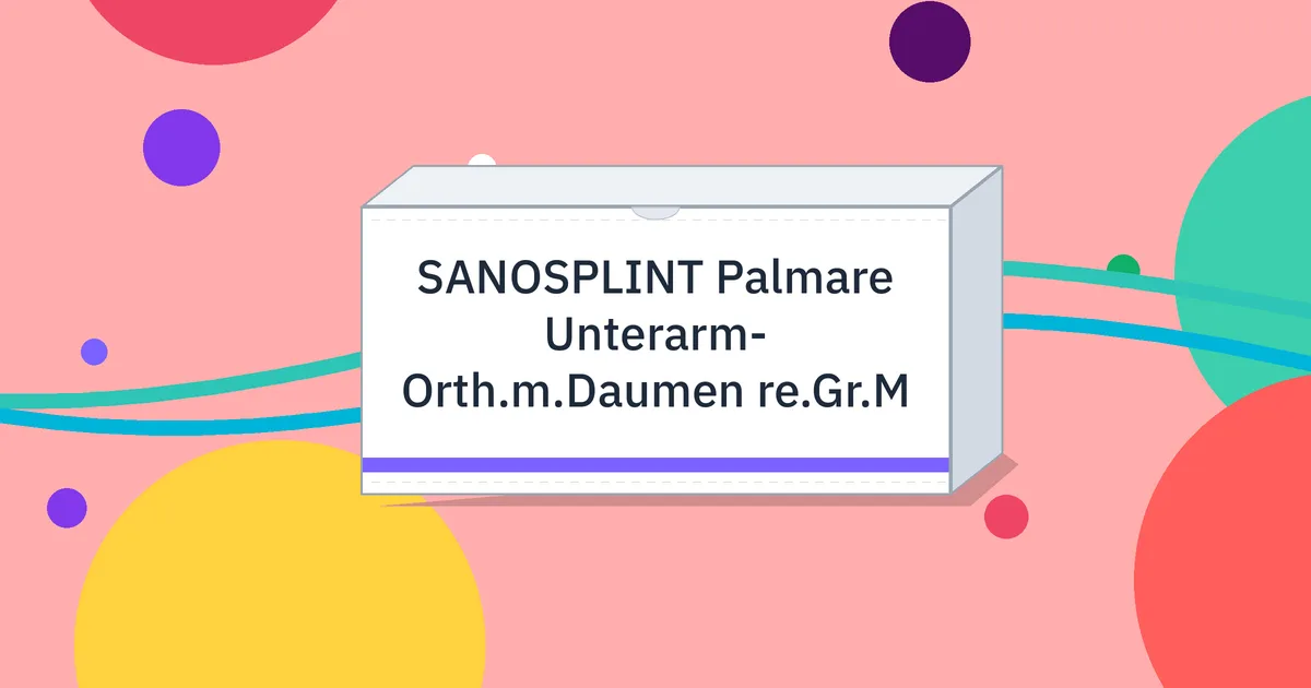 Symbolbild: Packung mit der Aufschrift SANOSPLINT Palmare Unterarm-Orth.m.Daumen re.Gr.M (PZN 11281433) – Verfügbarkeit und Bezug in Apotheken in Frankfurt am Main