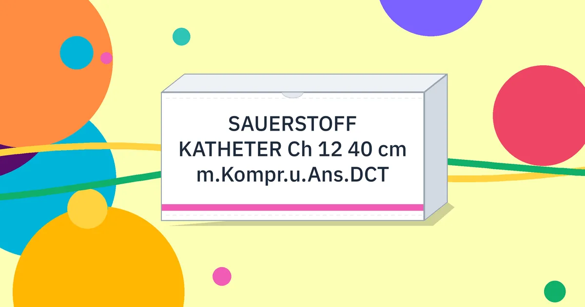 Symbolbild: Packung mit der Aufschrift SAUERSTOFF KATHETER Ch 12 40 cm m.Kompr.u.Ans.DCT (PZN 02918162) – Verfügbarkeit und Bezug in Apotheken in Frankfurt am Main