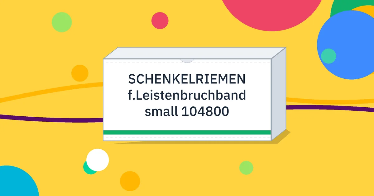 Symbolbild: Packung mit der Aufschrift SCHENKELRIEMEN f.Leistenbruchband small 104800 (PZN 11014086) – Verfügbarkeit und Bezug in Apotheken in Frankfurt am Main