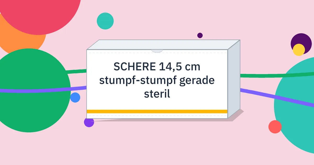 Symbolbild: Packung mit der Aufschrift SCHERE 14,5 cm stumpf-stumpf gerade steril (PZN 20118502) – Verfügbarkeit und Bezug in Apotheken in Frankfurt am Main