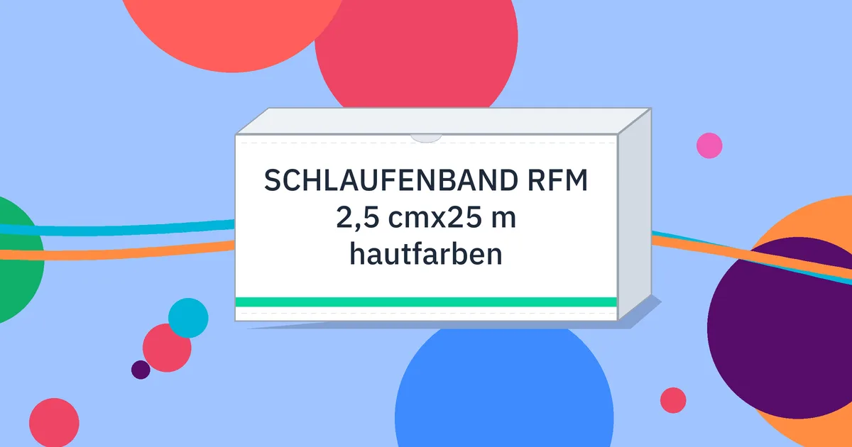 Symbolbild: Packung mit der Aufschrift SCHLAUFENBAND RFM 2,5 cmx25 m hautfarben (PZN 06490637) – Verfügbarkeit und Bezug in Apotheken in Frankfurt am Main