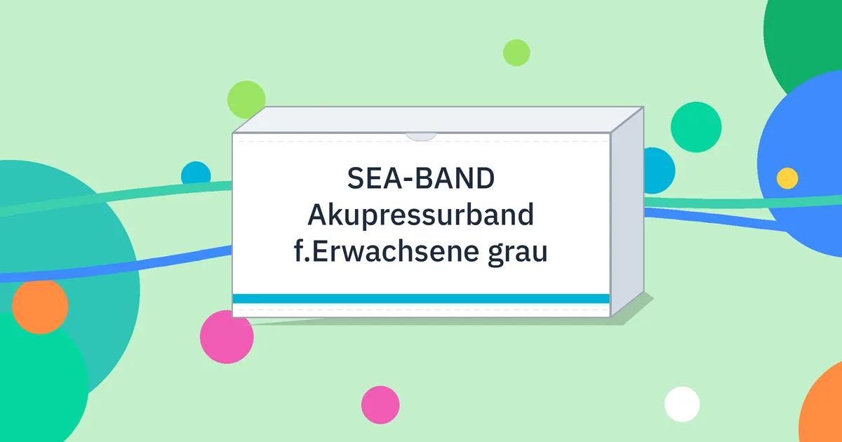 Symbolbild: Packung mit der Aufschrift SEA-BAND Akupressurband f.Erwachsene grau (PZN 18036122) – Verfügbarkeit und Bezug in Apotheken in Frankfurt am Main