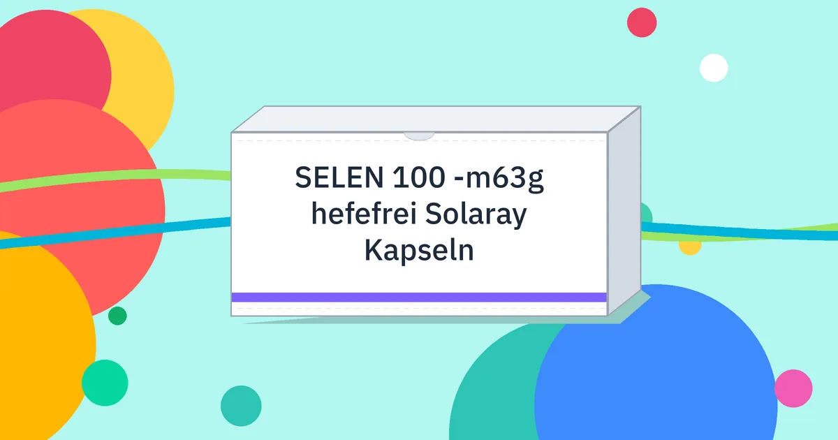 Symbolbild: Packung mit der Aufschrift SELEN 100 -m63g hefefrei Solaray Kapseln (PZN 19405024) – Verfügbarkeit und Bezug in Apotheken in Frankfurt am Main