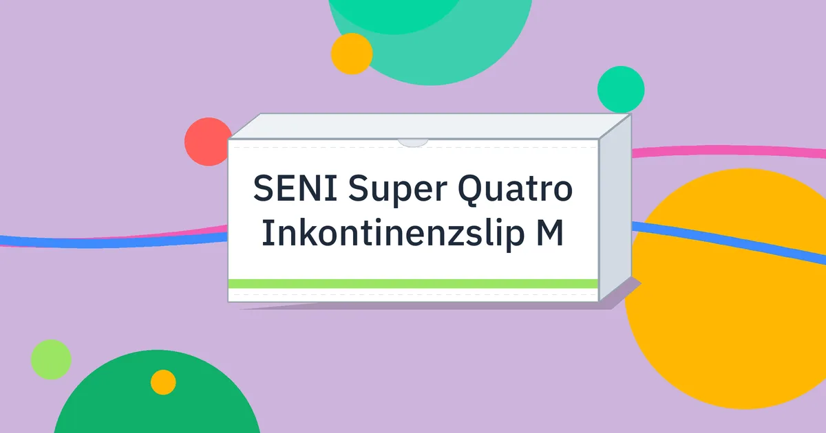 Symbolbild: Packung mit der Aufschrift SENI Super Quatro Inkontinenzslip M (PZN 16697730) – Verfügbarkeit und Bezug in Apotheken in Frankfurt am Main