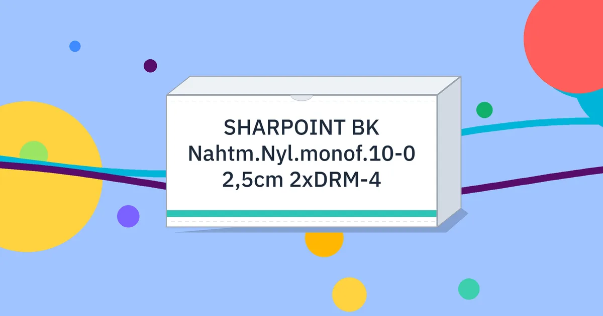 Symbolbild: Packung mit der Aufschrift SHARPOINT BK Nahtm.Nyl.monof.10-0 2,5cm 2xDRM-4 (PZN 17983797) – Verfügbarkeit und Bezug in Apotheken in Frankfurt am Main