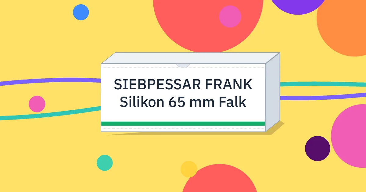 Symbolbild: Packung mit der Aufschrift SIEBPESSAR FRANK Silikon 65 mm Falk (PZN 03284110) – Verfügbarkeit und Bezug in Apotheken in Frankfurt am Main