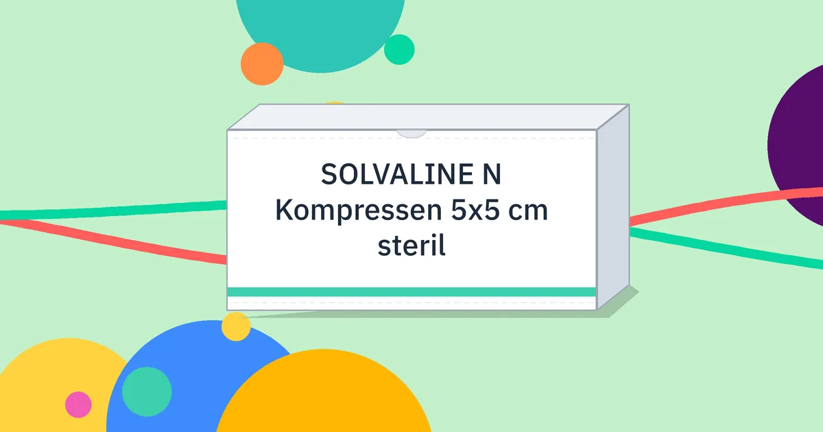 Symbolbild: Packung mit der Aufschrift SOLVALINE N Kompressen 5x5 cm steril (PZN 18038440) – Verfügbarkeit und Bezug in Apotheken in Frankfurt am Main