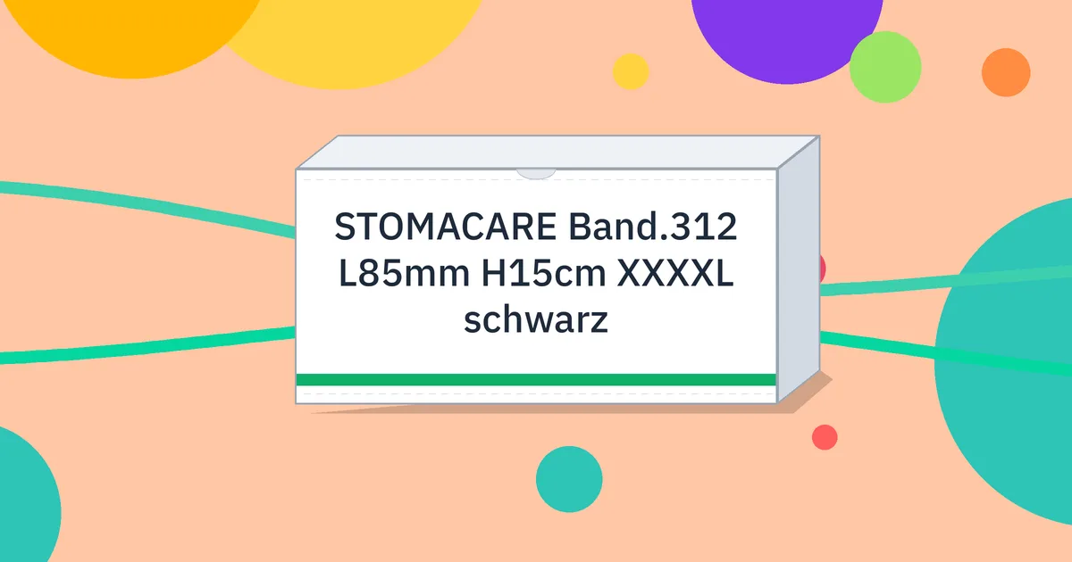 Symbolbild: Packung mit der Aufschrift STOMACARE Band.312 L85mm H15cm XXXXL schwarz (PZN 09437365) – Verfügbarkeit und Bezug in Apotheken in Frankfurt am Main