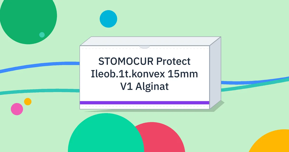 Symbolbild: Packung mit der Aufschrift STOMOCUR Protect Ileob.1t.konvex 15mm V1 Alginat (PZN 18192744) – Verfügbarkeit und Bezug in Apotheken in Frankfurt am Main